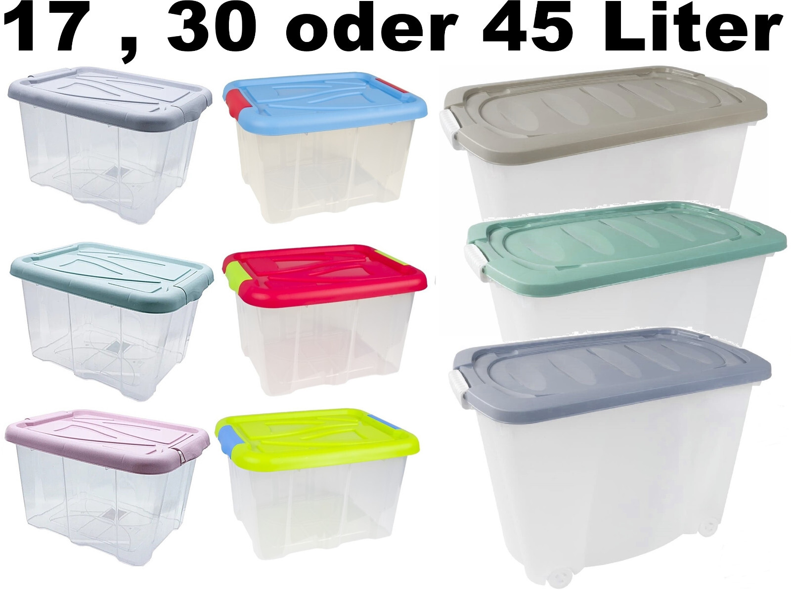 17, 30 ,45 Liter Box mit Deckel Aufbewahrungsbox Plastik Lagerbox ...