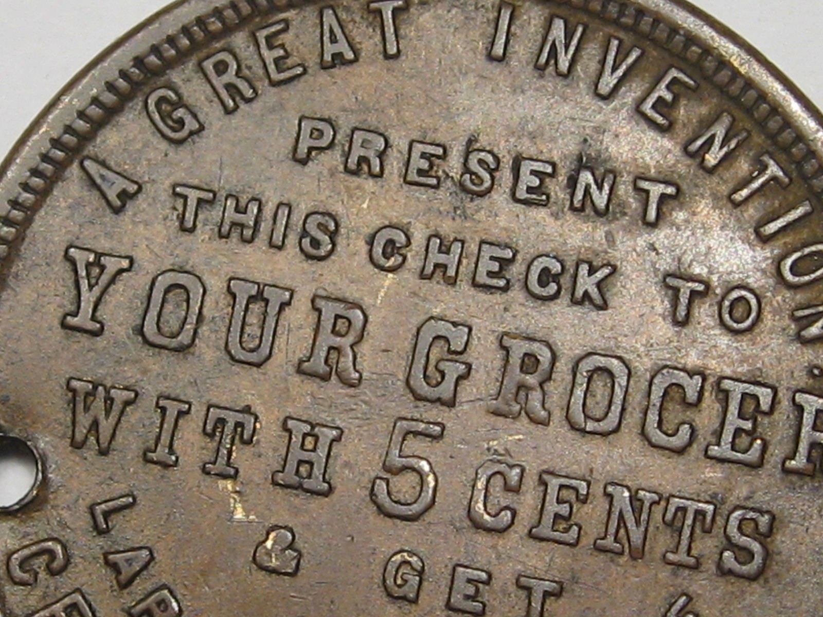 Trade Token: The Celluloid Starch Co. G/F 5¢ (w/ Hole). #27 | eBay