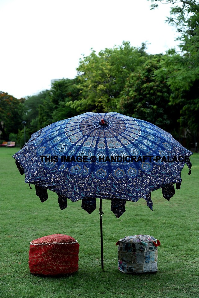 Indian Peacock Mandala Garden Parasol Umbrellas Cotton Outdoor Sunshade ...