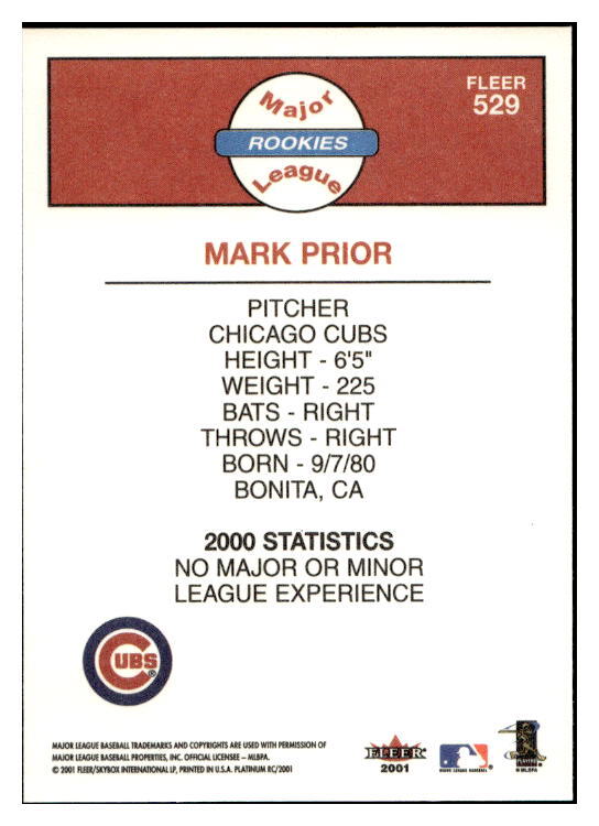 2001 Fleer Platinum #529 Mark Prior Rookie RC | eBay