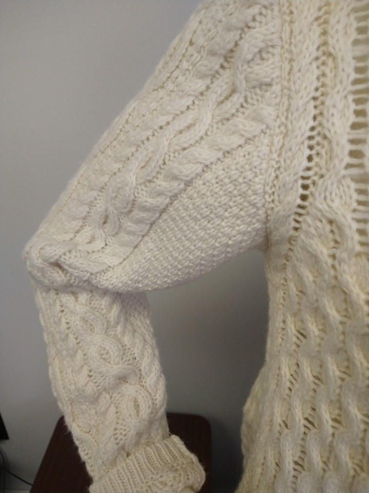 Aran Mor Womens Sweater M Ivory Wool Hoodie Fisherman Full Zip Ireland ...