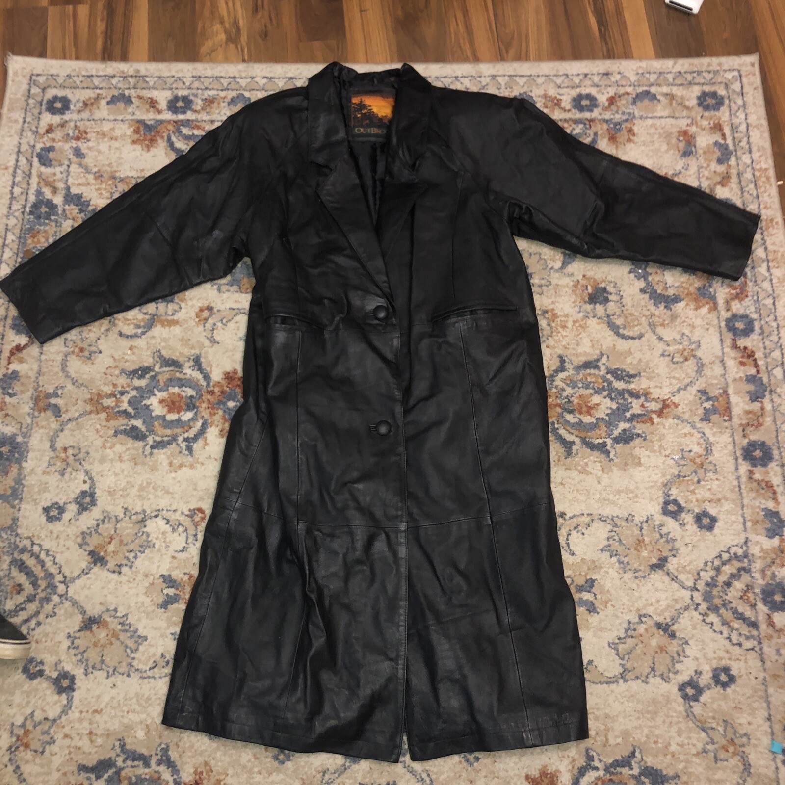 Womens Outbrook Black Long Leather Trench Coat w/Pock… - Gem