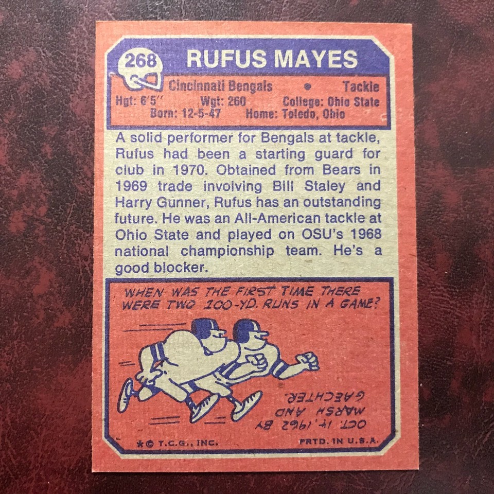 1973 Topps Set RUFUS MAYES ROOKIE #268 CINCINNATI BENGALS - NR-MINT ...
