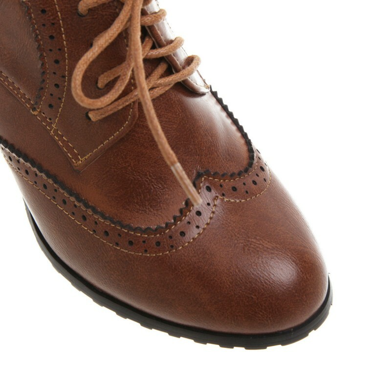 New Spring Brogue Oxfords Lace Up Med Block Heels Round Toe Leisure ...
