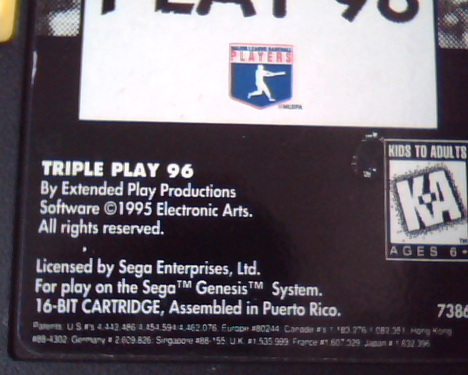 Game Cartridge EA Sports Triple Play 96 - Electronic Arts Sega Genesis ...