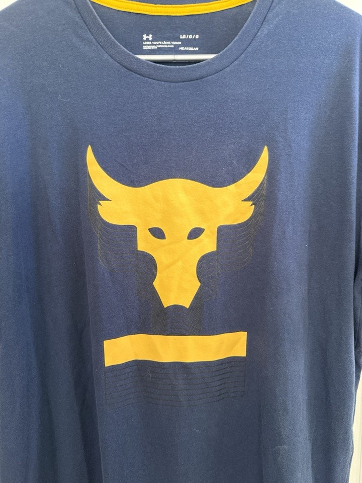 Under Armour Shirt Mens L Navy Blue Project Rock Heat Gear Loose Short ...