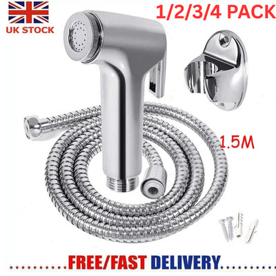 Chrome Muslim Shower Jet Head & Hose Bidet Spray Tap Toilet Kit 1/2/3/4 ...