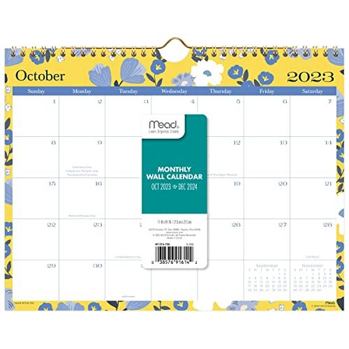 Mead 2024 Wall Calendar Monthly 11" -1/2" Small Caprice Blue Floral ...