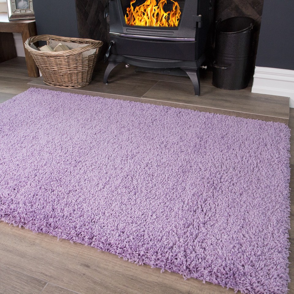 Cosy Thick Soft Purple Shaggy Rug Fluffy Mauve Violet Non Shed Living ...