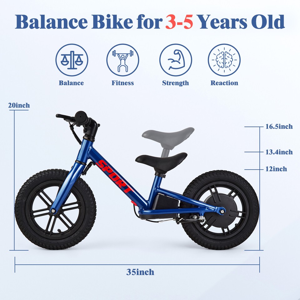 Kids Electric Bike 12 inch Electric Balance Bike with 2 Speed 24V 100W ...