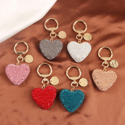 Full Rhinestone Heart Key Chains Women Handbag Pendant Solid Crystal ...