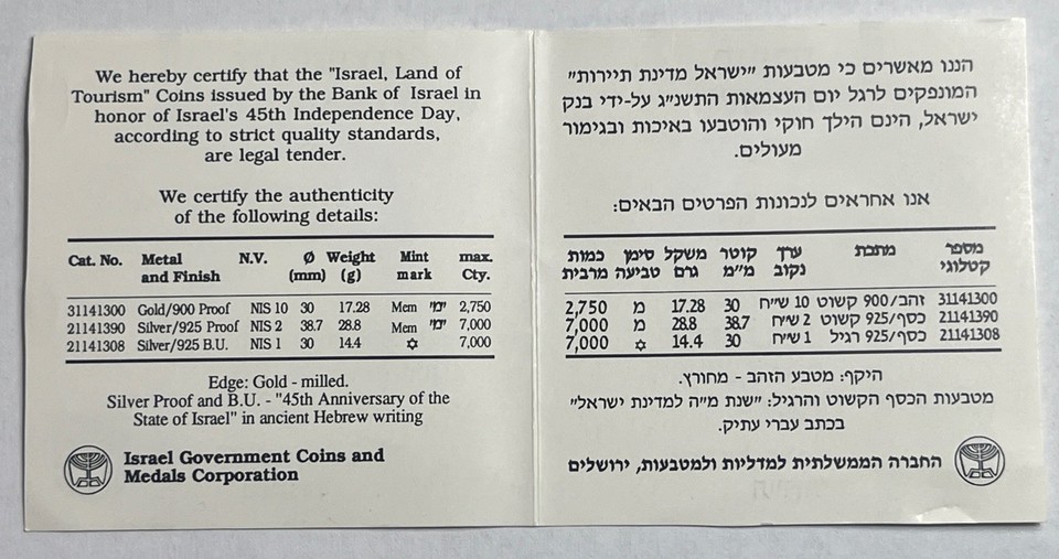 1993 Israel 2 New Shekels Silver Proof Commemorative Coin w Original ...