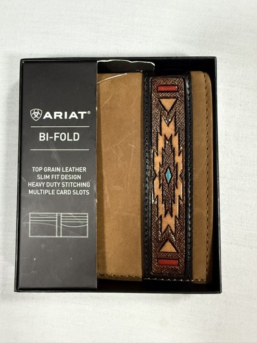 Ariat Mens Leather Embroidered Bi-fold Wallet, Brown Western Aztec ...