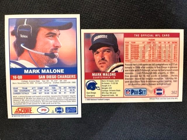 NFL - Mark Malone 1989 Score & 1989 Pro Set Football - Chargers | eBay
