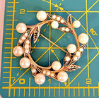 Vintage Signed Monet Creamy Pearl Floral Wreath Brooch Pin Old Gold ...