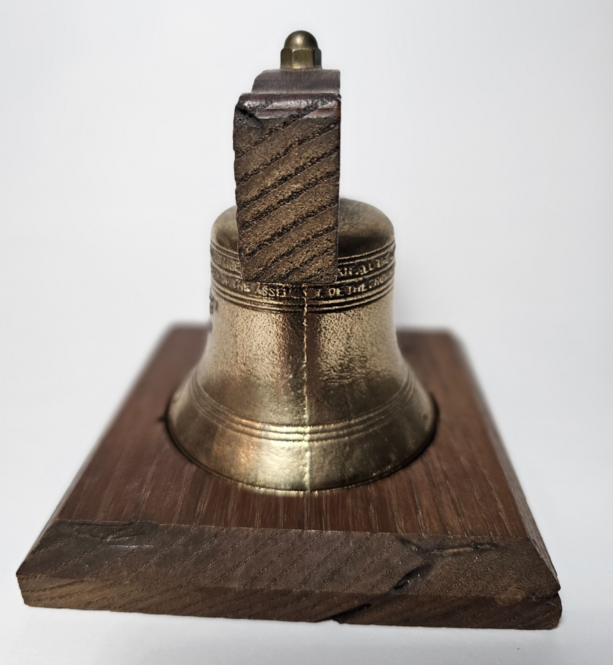 Bevin Bros Brass Liberty Bell w Wormwood Platform - Wood Brass Desk ...