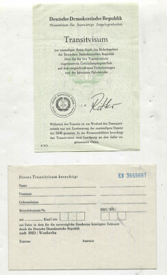 DDR:Transitvisum mit Durchschlag (84) | eBay.de