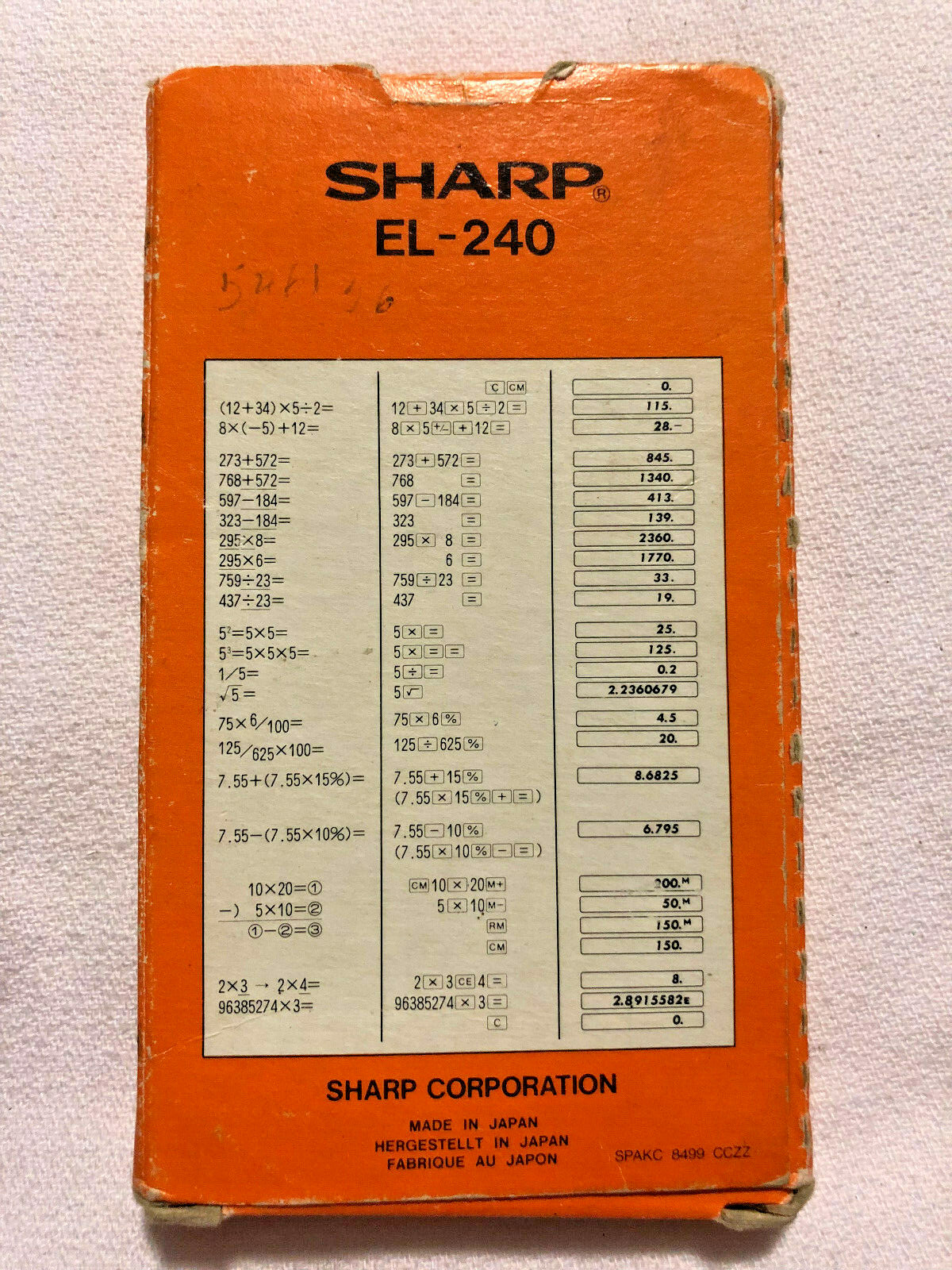 Sharp EL-240 Solar Cell Calculator Elsimate With Box | eBay