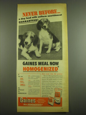 1952 Gaines Meal Dog Food Ad - Never before a dog food with uniform ...