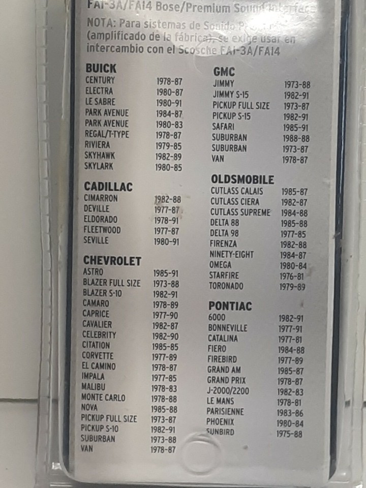 Scosche GM01 Car Stereo Wiring Connector General Motors 1973-1991 Jeep ...