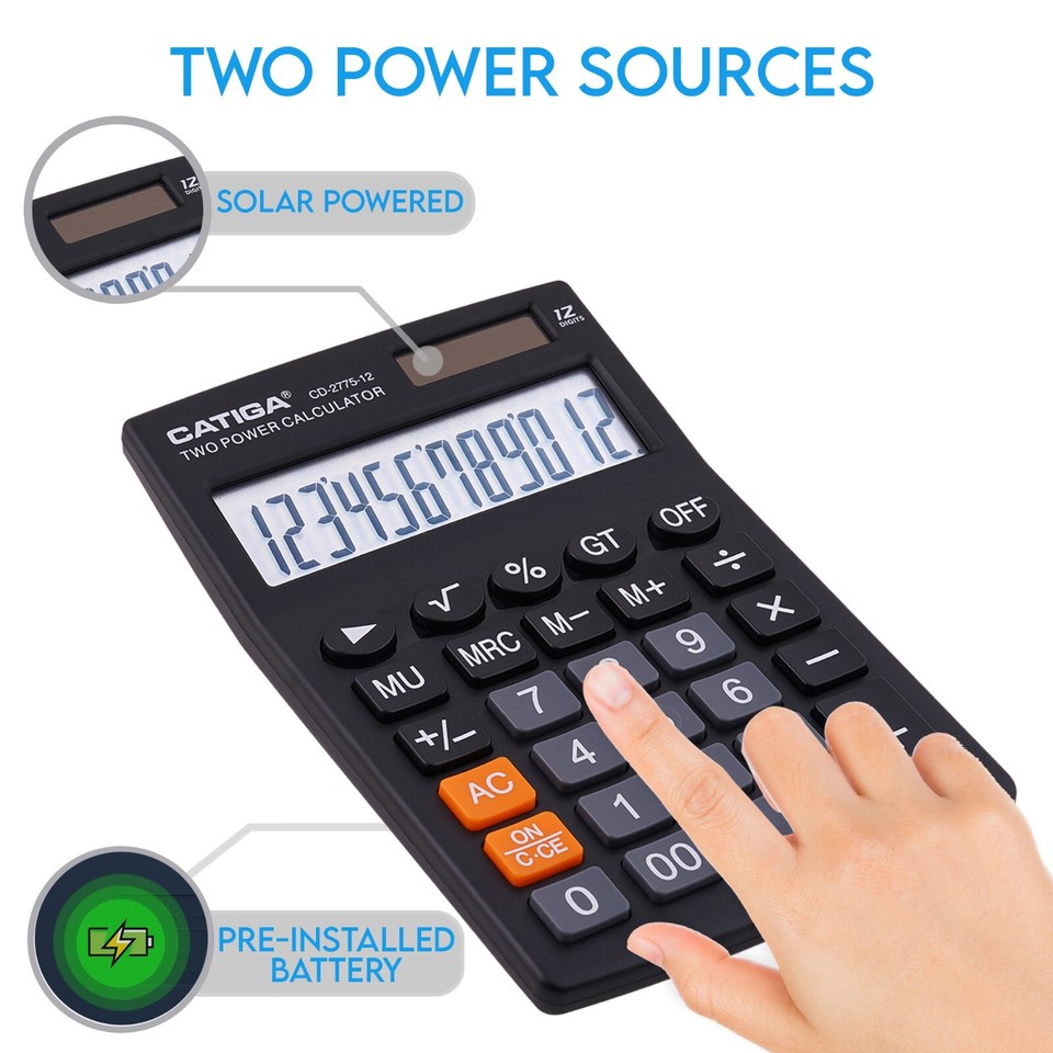 CATIGA Desktop Calculator with 12 Digit LCD Display Screen, Home or ...