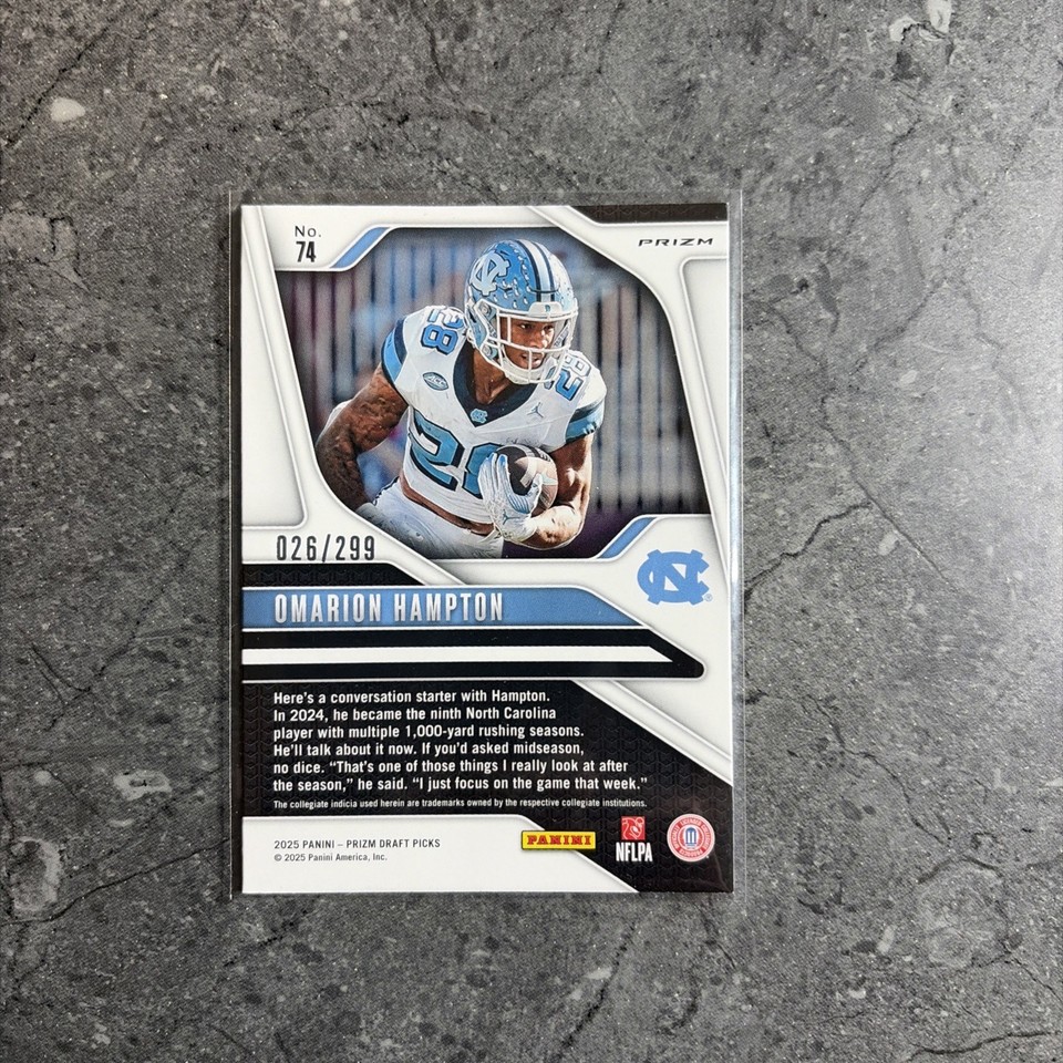 2025 Prizm Draft Picks Blue Wave Omarion Hampton Rookie #'d 026/299 ...