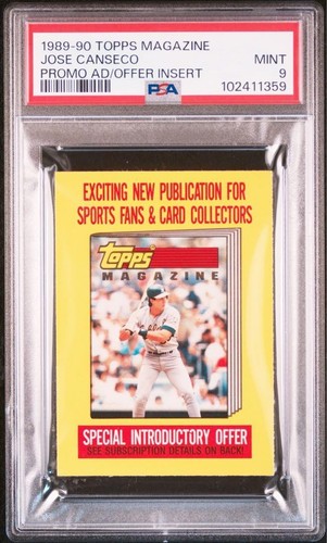 PSA 9 Jose Canseco 1989-90 Topps Magazine Promo Ad Insert Card A's ...