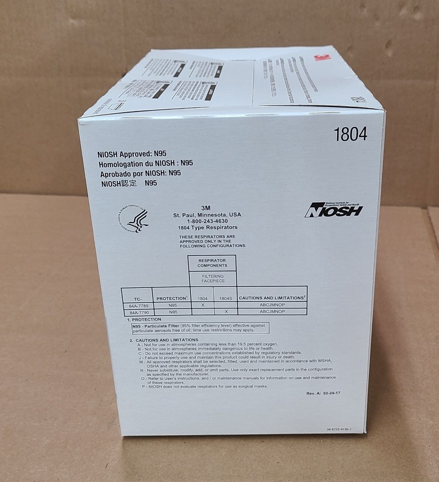 3M VFlex 1804 Particulate Respirator NIOSH N95 Surgical Masks Box of 50 ...