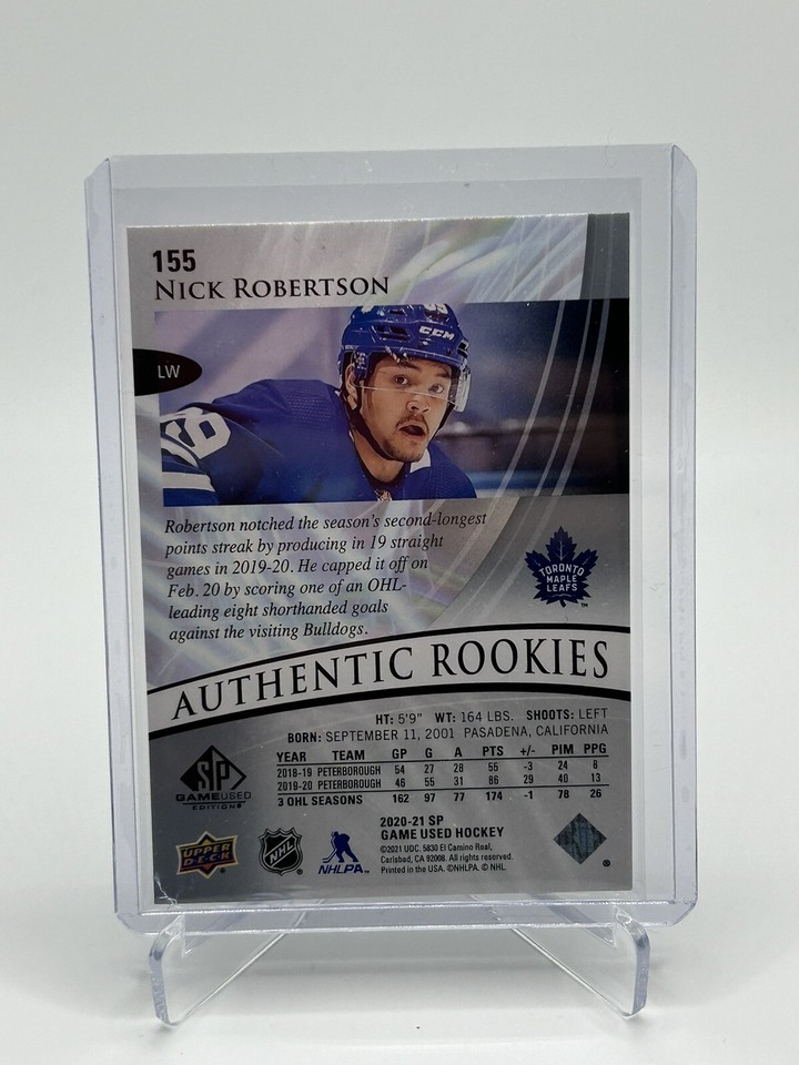 2020-21 SP Game Used Nick Robertson Authentic Rookies /89 True Rookie ...