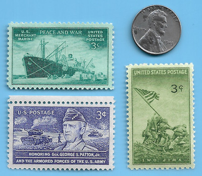 US WW2 1943 P Steel Penny Iwo Jima Merchant Marines Patton Stamp lot ...