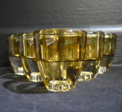 Set of 6 - Crate & Barrel - Amber Glass Two Way Taper / Votive Candle ...