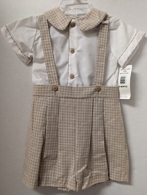 Vtg Alexis Boy's 2 Pc Shortall Outfit Tan Check Easter 24 Mths NWT Made ...