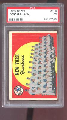 1959 Topps #510 New York Yankees Team Photo Checklist PSA 1 Graded ...