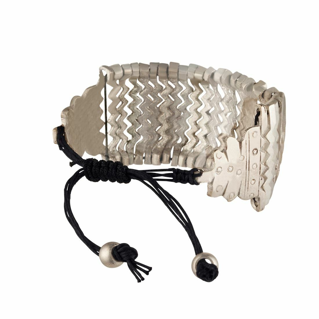 Silver Bracelet Brass Zig Zag Aztec Wide Pull Cord String Woven ...