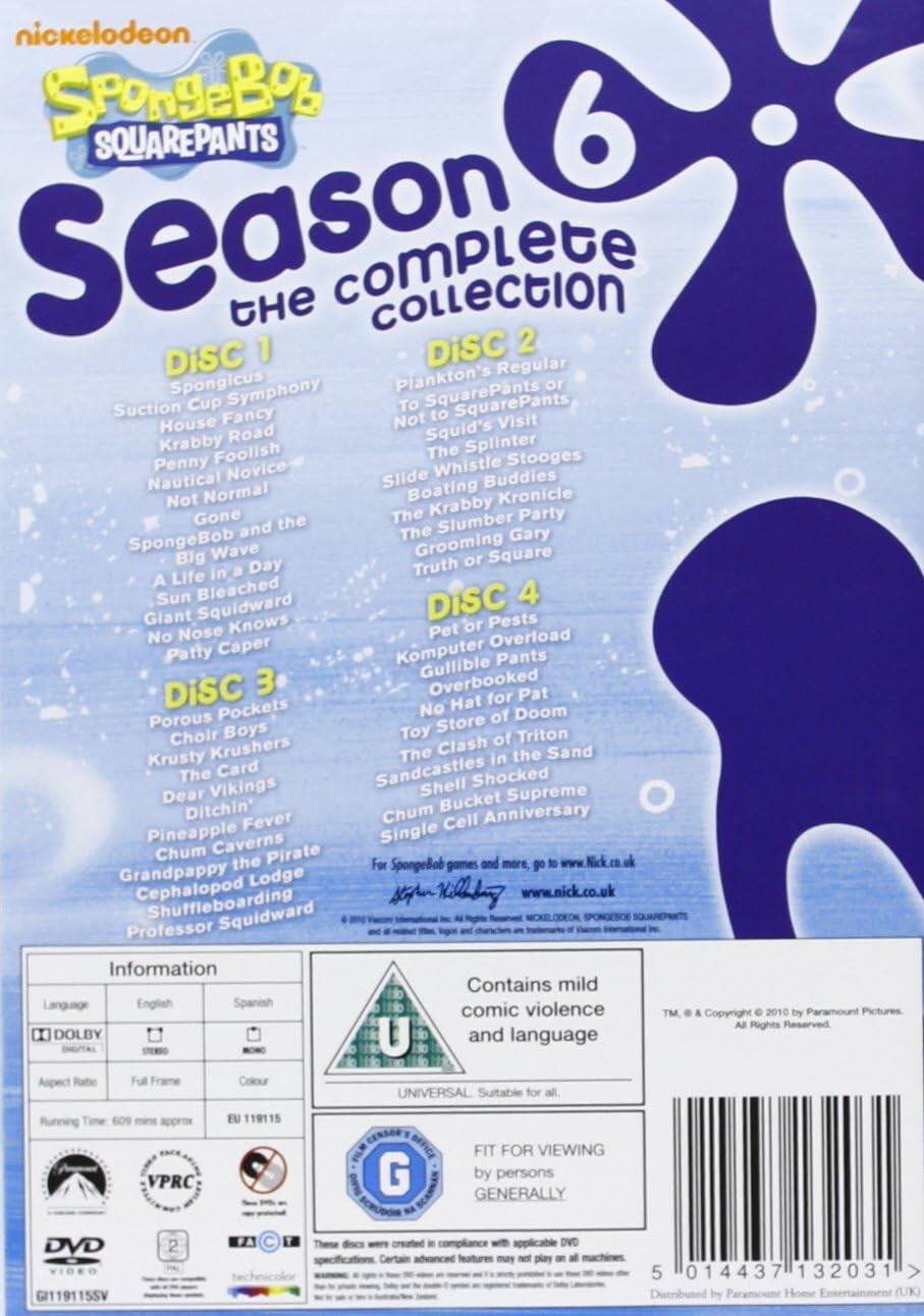 SpongeBob SquarePants - Series 6 - Complete (DVD, 2010) for sale online ...