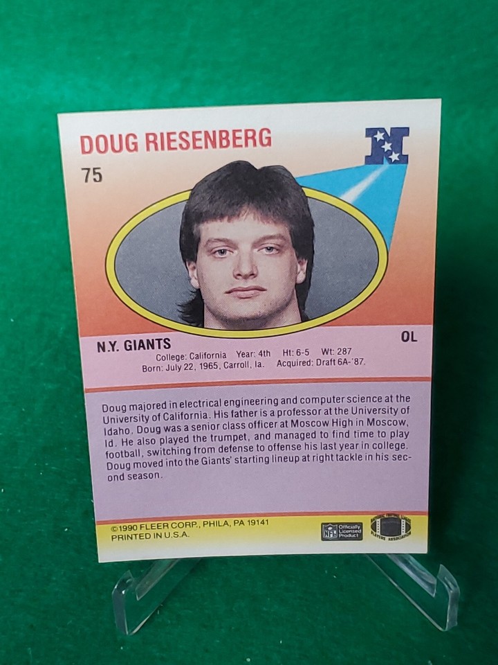 1990 Fleer #75 Doug Riesenberg New York Giants Rookie RC California ...