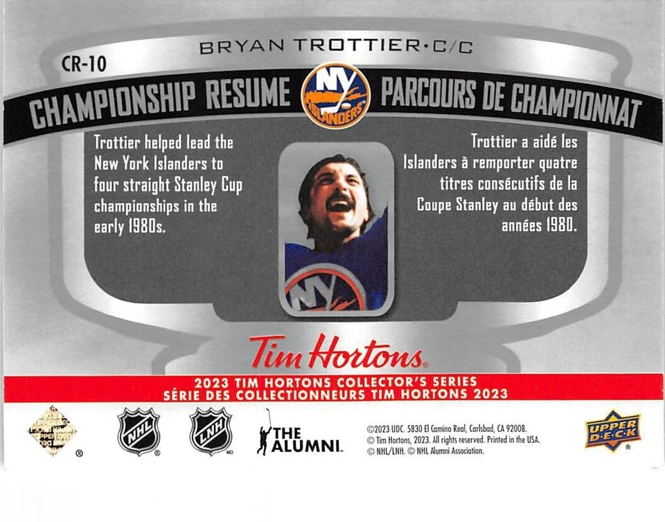 2023 Tim Hortons Legends Championship Resume CR-10 Bryan Trottier | eBay