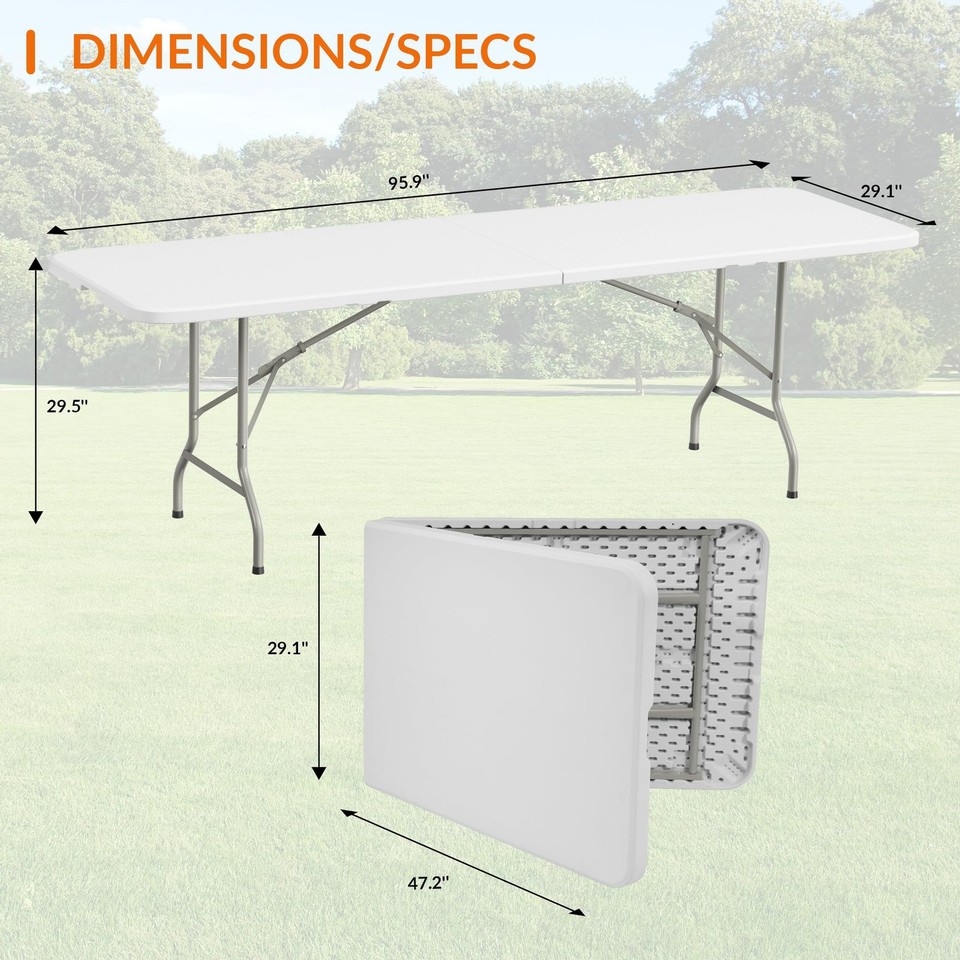 Folding Table, 8 Feet Heavy Duty Fold-in-Half Utility Table Indoor ...