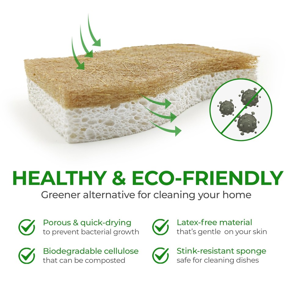 Biodegradable Natural Kitchen Sponge - Compostable Cellulose and ...