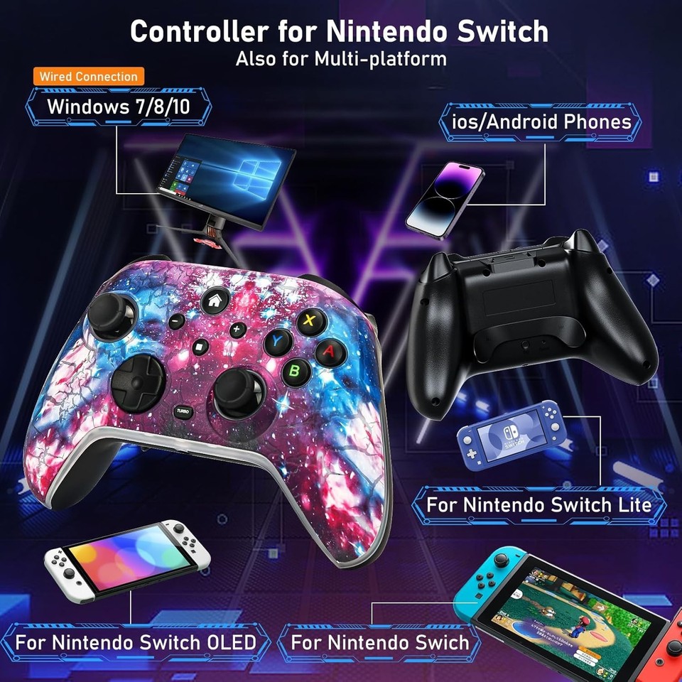 Wireless Switch Pro Controller with LED Light Modes, Vibration, Gyro, Turbo | eBay