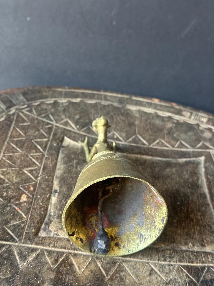 Vintage Fon (Dahomey) Cast Brass Ritual Bell with Figural Dancer Handle ...