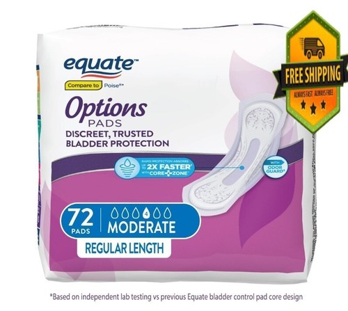 Equate Options Moderate-Heavy Incontinence Pads for Women, 72 Count | eBay