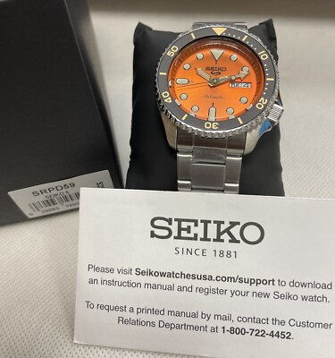 Seiko 5 Automatic Orange Dial Steel Bracelet Men's Watch SRPD59 NWT Day ...