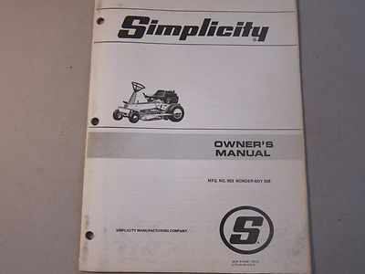 OEM Simplicity 963 808 Wonder Boy Owners Manual & Parts List More ...