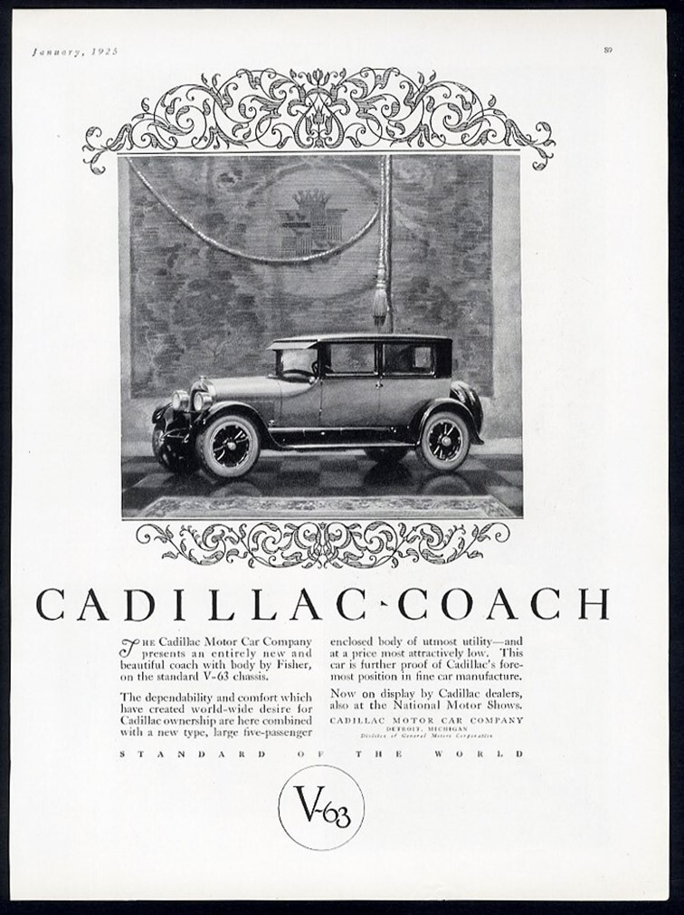 CADILLAC COACH 1925 Enclosed Car Auto Ad V-63 Chassis Body by Fisher | eBay