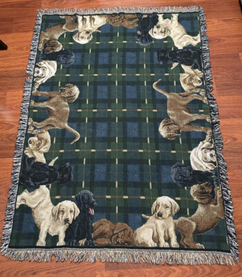 Vintage Dog Throw Labs - Labrador Blanket Green Plaid Collectible Dog ...