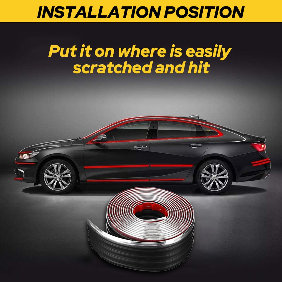 Universal Black & Chrome Body Side Molding Trim Strip 4M For Cars ...