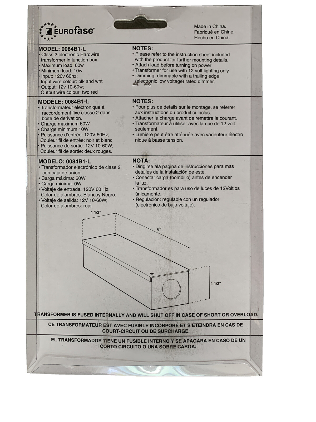 Eurofase Class 2 Transformer 0084B1-L 60WATT | eBay