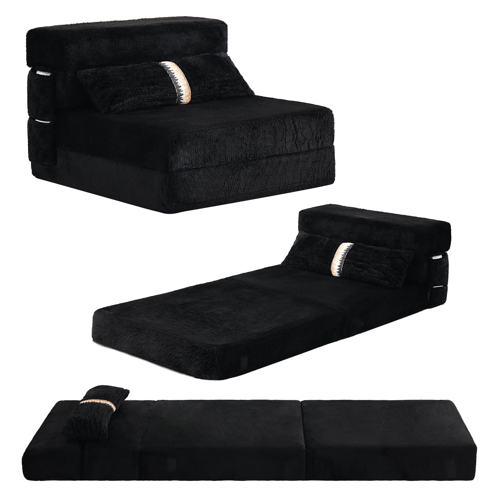 Folding Sofa Bed Couch, Single Size Foldable Futon Chair Bed with ...