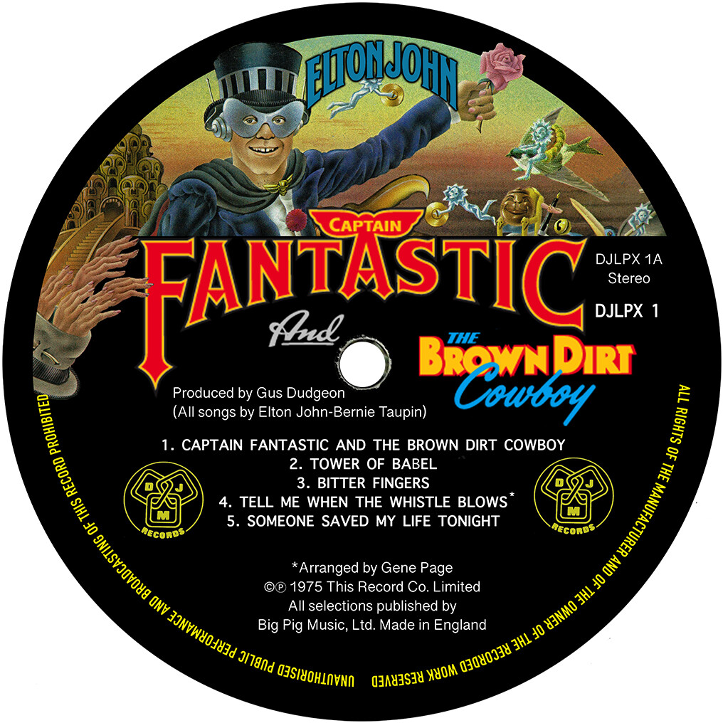 Elton John. Repro record label stickers. Your Song. Bennie & The Jets ...